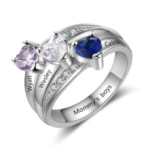 personalized mothers rings with 3 simulated birthstones engraved 3 names promise rings for her family jewelry for women mother nana (6)