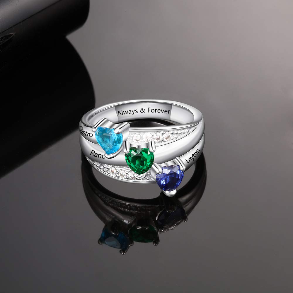 Personalized Mothers Rings with 3 Simulated Birthstones Engraved 3 Names Promise Rings for Her Family Jewelry for Women Mother Nana (6)