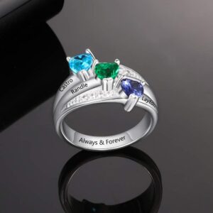 Personalized Mothers Rings with 3 Simulated Birthstones Engraved 3 Names Promise Rings for Her Family Jewelry for Women Mother Nana (6)