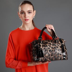 FEIMINA Genuine Leather Handbag Purse CrossBody Bag Patent Leather Shoulder Bag Fashion Leopard Print Christmas gifts for Women