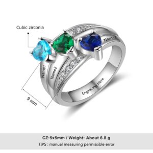 Personalized Mothers Rings with 3 Simulated Birthstones Engraved 3 Names Promise Rings for Her Family Jewelry for Women Mother Nana (6)