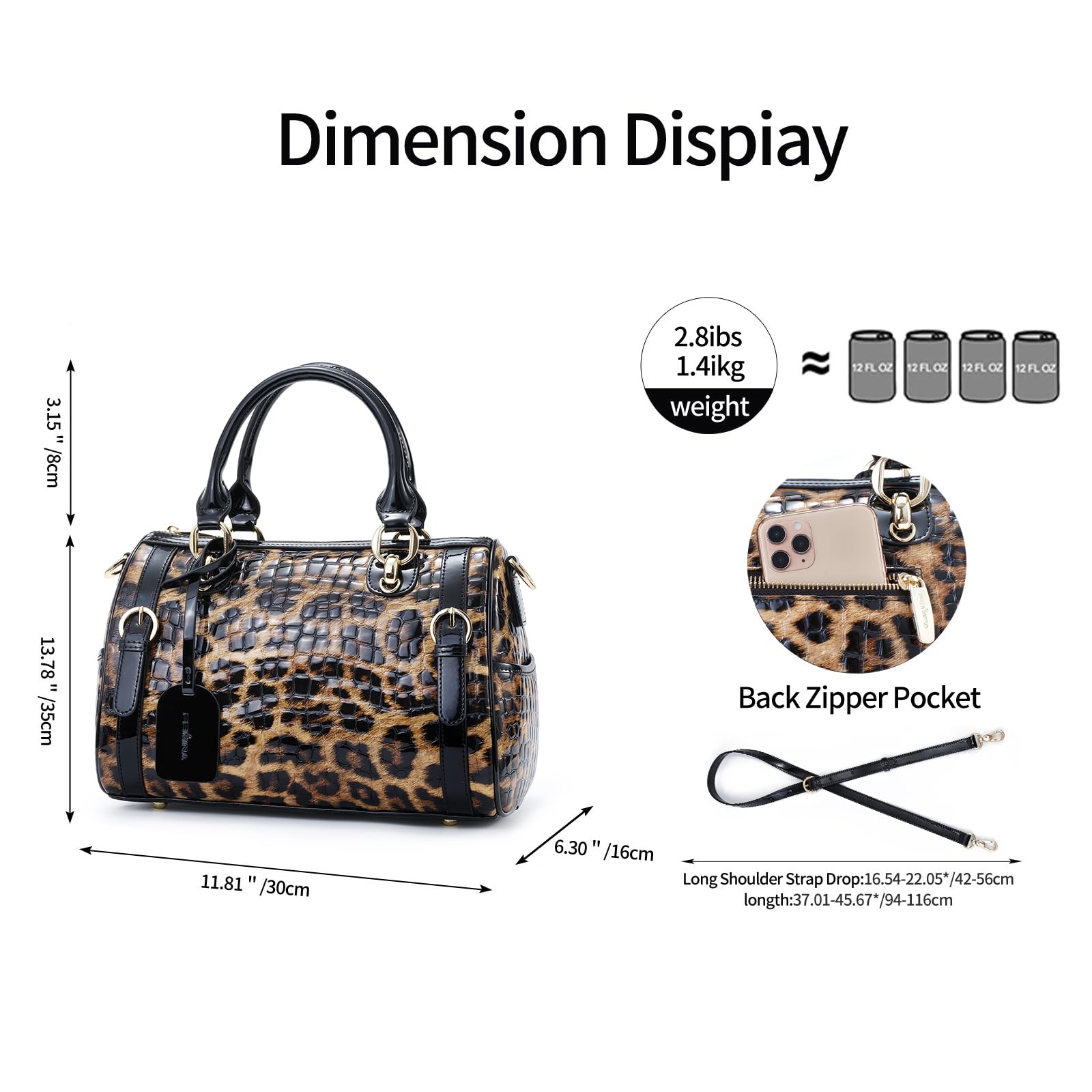 FEIMINA Genuine Leather Handbag Purse CrossBody Bag Patent Leather Shoulder Bag Fashion Leopard Print Christmas gifts for Women