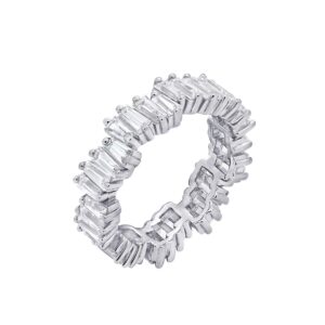 kiera couture 3.42 cttw white baguette cut cubic zirconia sterling silver wavy eternity band ring (white, 6)