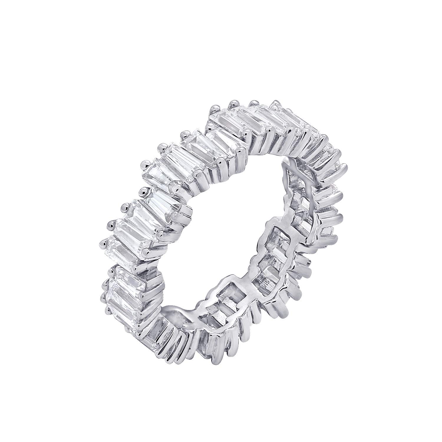 KIERA COUTURE 3.42 cttw White Baguette Cut Cubic Zirconia Sterling Silver Wavy Eternity Band Ring (White, 6)