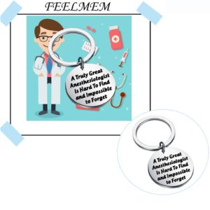 FEELMEM Anesthesiologist Gifts Anesthesiologist Technician Gift CRNAS Gift A Truly Great Anesthesiologist Is Hard To Find Keychain Gift for Anesthetist Doctor Nurse Anesthetist (silver)