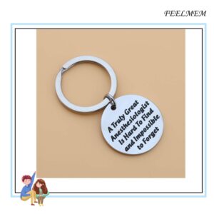 FEELMEM Anesthesiologist Gifts Anesthesiologist Technician Gift CRNAS Gift A Truly Great Anesthesiologist Is Hard To Find Keychain Gift for Anesthetist Doctor Nurse Anesthetist (silver)