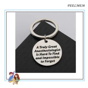 FEELMEM Anesthesiologist Gifts Anesthesiologist Technician Gift CRNAS Gift A Truly Great Anesthesiologist Is Hard To Find Keychain Gift for Anesthetist Doctor Nurse Anesthetist (silver)