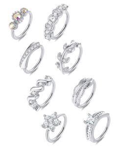 orazio 8pcs 20g stainless steel nose ring hoop paved cz leaf cartilage earring for women body ear piercing hoop ring for nose ear cartilage