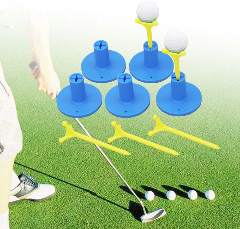 QHALEN Golf Rubber Tee Holder Set for Golf Driving Range Tee Practice Tool Pack of 5 (Blue)