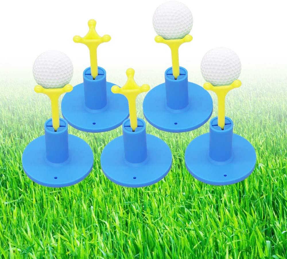 QHALEN Golf Rubber Tee Holder Set for Golf Driving Range Tee Practice Tool Pack of 5 (Blue)