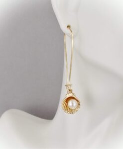 gold sea shell earrings for women set faux pearl oyster shell 2" long dangle earrings for women set