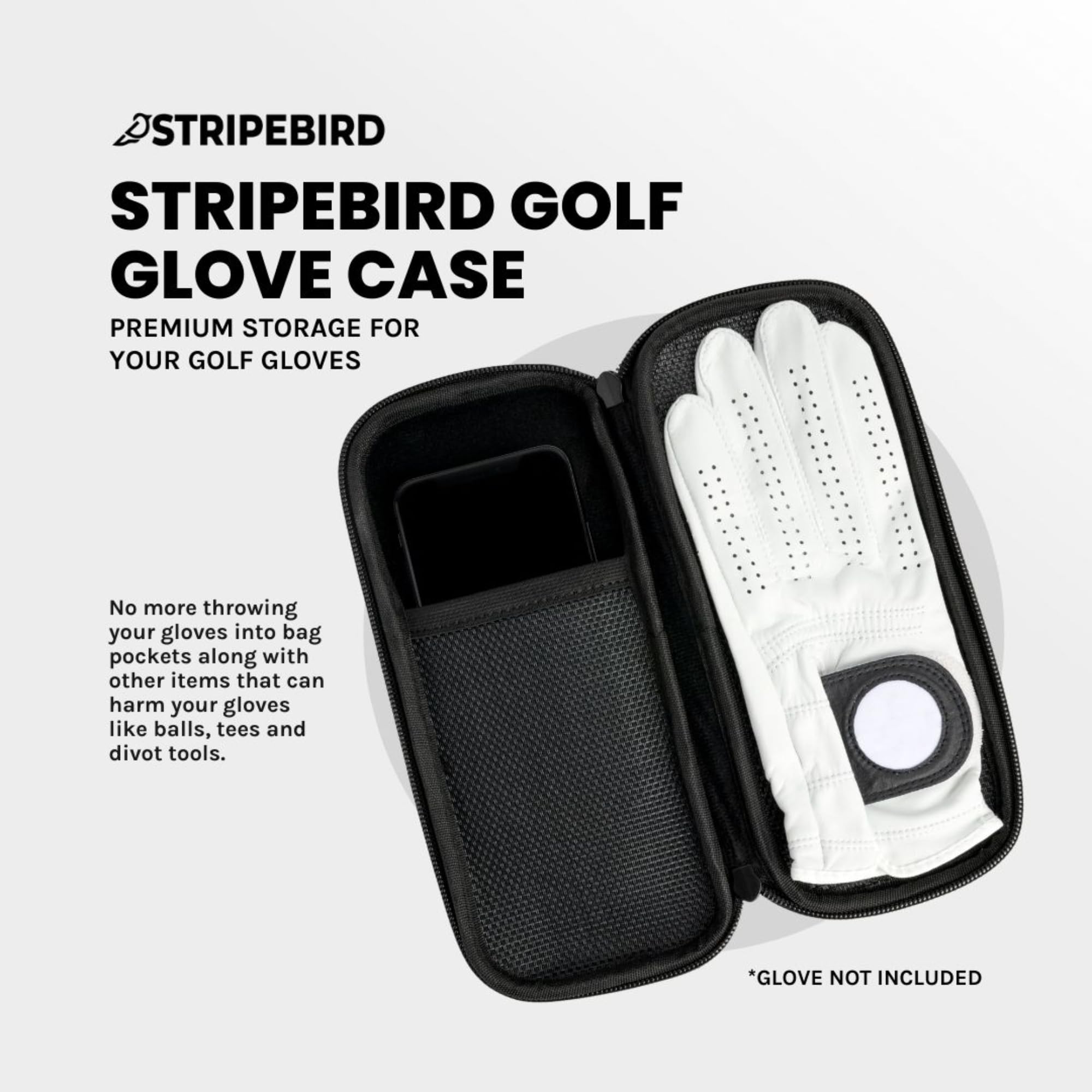 Stripebird - Original Performance Golf Glove Holder Case (Stealth Black) - Protect and Keep Golf Gloves Dry - Golf Glove Case for Moisture Free Storage - Golf Glove Organizer Case - Golf Case