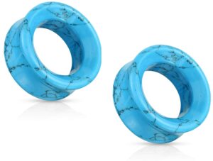 pierced owl turquoise stone double flared saddle tunnels, sold as a pair (12mm (1/2"))