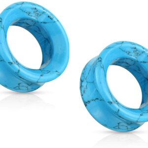 Pierced Owl Turquoise Stone Double Flared Saddle Tunnels, Sold as a Pair (12mm (1/2"))