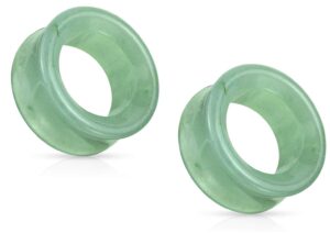 pierced owl - green aventurine stone double flared saddle tunnels, sold as a pair (10mm (00ga))