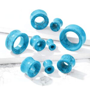 Pierced Owl Turquoise Stone Double Flared Saddle Tunnels, Sold as a Pair (12mm (1/2"))