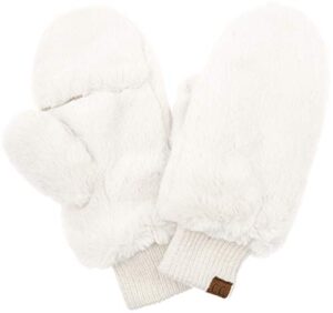 funky junque faux fur mitten convertible fingerless gloves: ivory