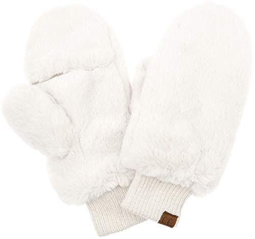 Funky Junque Faux Fur Mitten Convertible Fingerless Gloves: IVORY