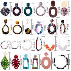 Duufin 24 Pairs Mottled Acrylic Earrings Resin Drop Dangle Earring Hoop Statement Earrings Polygonal Bohemian Fashion Jewelry Earrings for Women