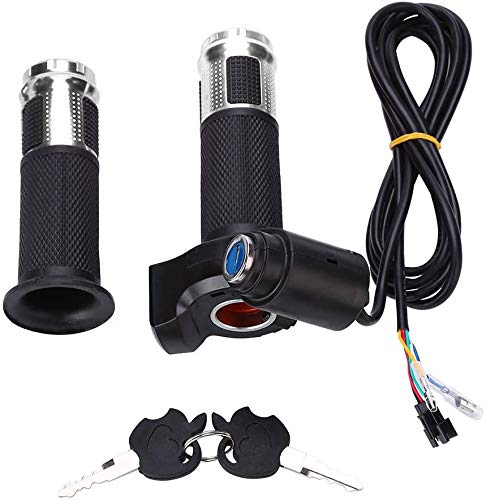 1Pair E-Bike Throttle Grip,12-84V Universal Electric Bicycle Scooter Wire Twist Throttle Grip with LCD Battery Voltage Display Key Knock