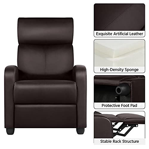 Yaheetech Padded Seat Recliner Chair Set of 2 Single Sofa Recliner Home Theater Seating PU Leather Upholstered Reclining Chair Brown