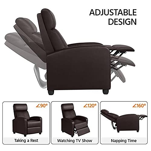 Yaheetech Padded Seat Recliner Chair Set of 2 Single Sofa Recliner Home Theater Seating PU Leather Upholstered Reclining Chair Brown