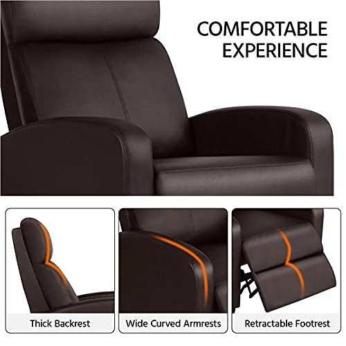 Yaheetech Padded Seat Recliner Chair Set of 2 Single Sofa Recliner Home Theater Seating PU Leather Upholstered Reclining Chair Brown