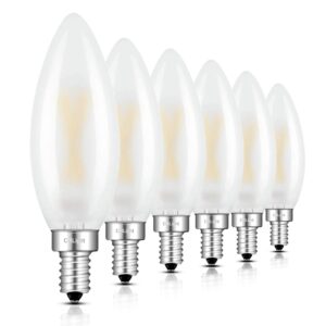 crlight led candelabra bulb 25w equivalent 250lm, 3000k soft white 2w led chandelier light bulbs, e12 vintage edison b10 frosted glass dimmable led candle bulbs, 6 pack