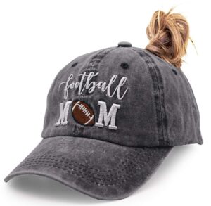 manmesh hatt football mom ponytail baseball cap messy bun vintage washed distressed twill plain hat for women (football mom, one size)