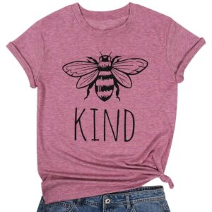 Bee Kind T Shirts Women Funny Inspirational Teacher Fall Tees Tops Cute Graphic Blessed Shirt Blouse (M, Pink)