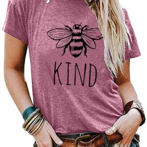 Bee Kind T Shirts Women Funny Inspirational Teacher Fall Tees Tops Cute Graphic Blessed Shirt Blouse (M, Pink)