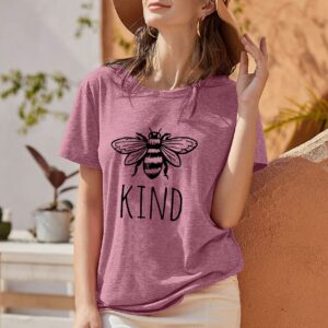 Bee Kind T Shirts Women Funny Inspirational Teacher Fall Tees Tops Cute Graphic Blessed Shirt Blouse (M, Pink)