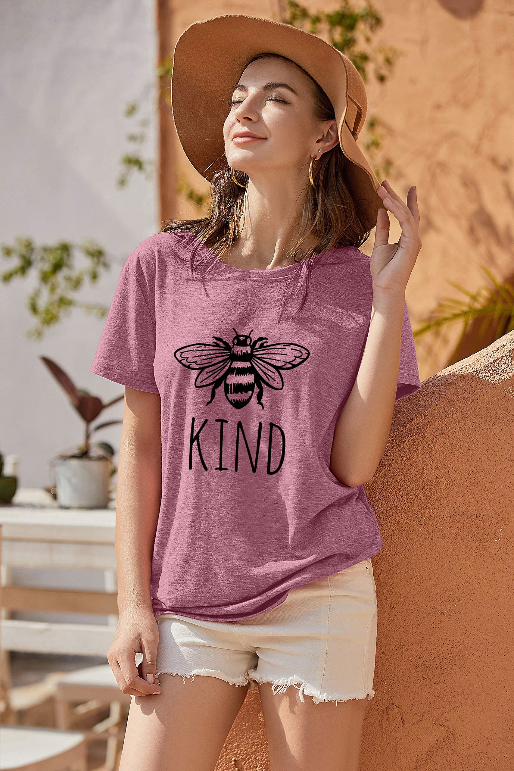 Bee Kind T Shirts Women Funny Inspirational Teacher Fall Tees Tops Cute Graphic Blessed Shirt Blouse (M, Pink)