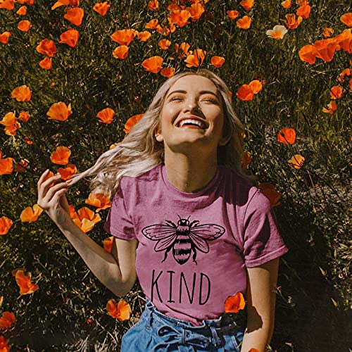 Bee Kind T Shirts Women Funny Inspirational Teacher Fall Tees Tops Cute Graphic Blessed Shirt Blouse (M, Pink)