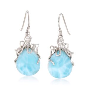 ross-simons larimar octopus drop earrings in sterling silver