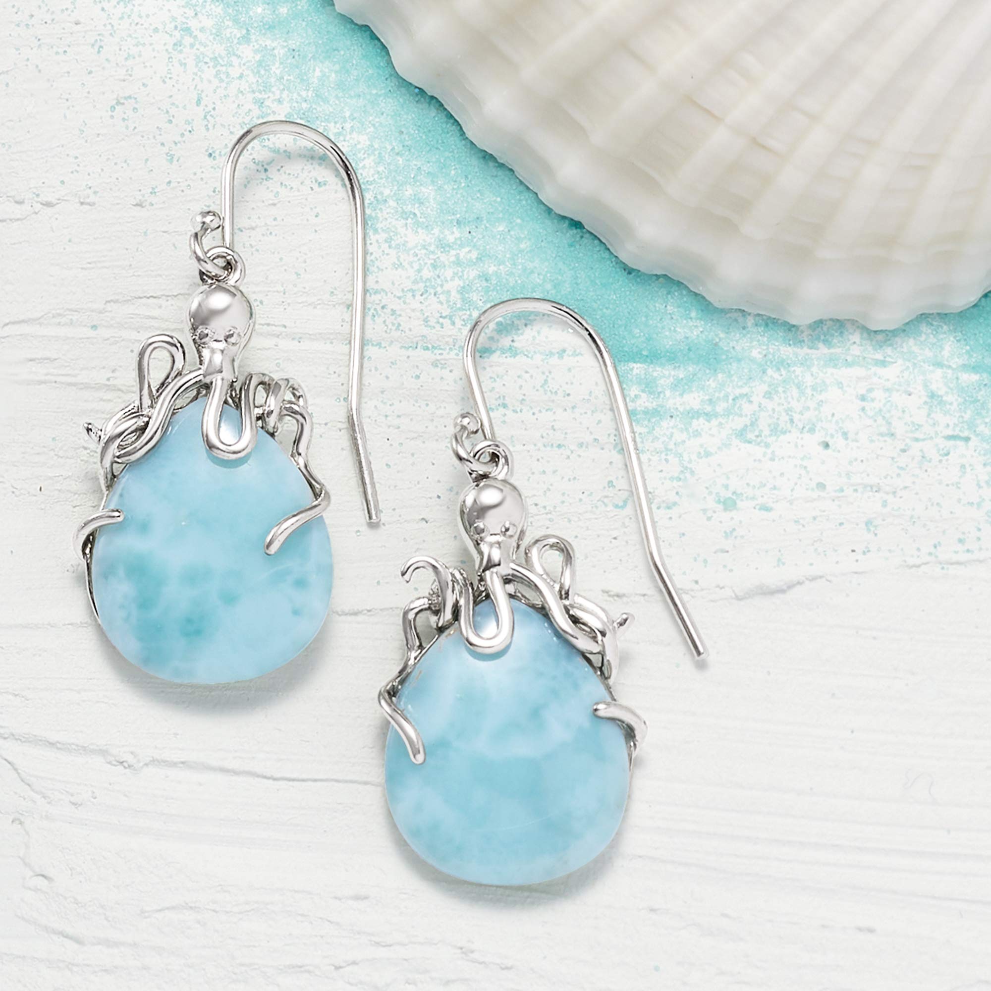 Ross-Simons Larimar Octopus Drop Earrings in Sterling Silver