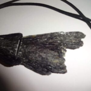 ( Sublime Gifts ) Raw Black Kyanite fan blade Rough Natural Crystal Healing Gemstone Wrapped Pendant with Soft Cord 22" Necklace