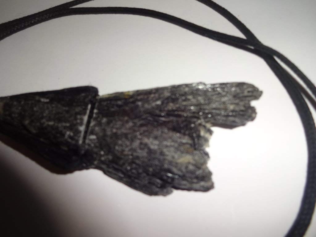 ( Sublime Gifts ) Raw Black Kyanite fan blade Rough Natural Crystal Healing Gemstone Wrapped Pendant with Soft Cord 22" Necklace