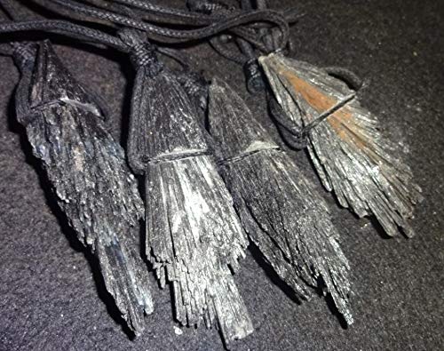 ( Sublime Gifts ) Raw Black Kyanite fan blade Rough Natural Crystal Healing Gemstone Wrapped Pendant with Soft Cord 22" Necklace