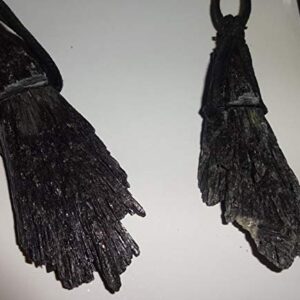 ( Sublime Gifts ) Raw Black Kyanite fan blade Rough Natural Crystal Healing Gemstone Wrapped Pendant with Soft Cord 22" Necklace