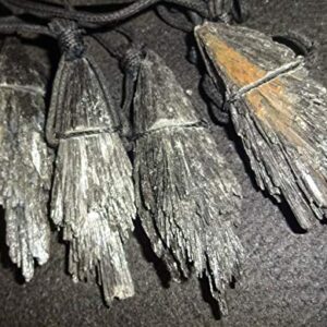 ( Sublime Gifts ) Raw Black Kyanite fan blade Rough Natural Crystal Healing Gemstone Wrapped Pendant with Soft Cord 22" Necklace