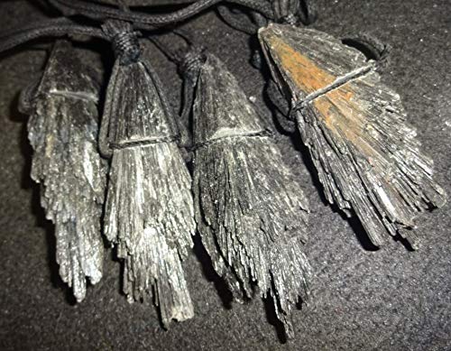 ( Sublime Gifts ) Raw Black Kyanite fan blade Rough Natural Crystal Healing Gemstone Wrapped Pendant with Soft Cord 22" Necklace