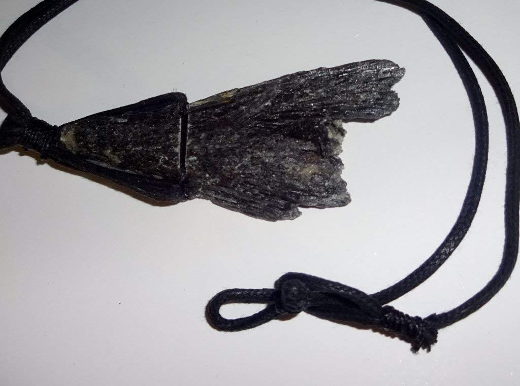 ( Sublime Gifts ) Raw Black Kyanite fan blade Rough Natural Crystal Healing Gemstone Wrapped Pendant with Soft Cord 22" Necklace