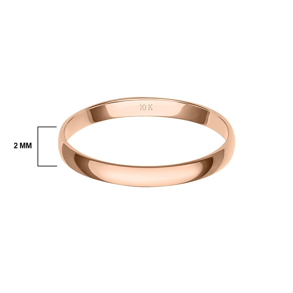 Women's 2MM Solid Gold Rings – Classic, Lightweight 10K Rose Gold Jewelry; Durable Plain Wedding Band for Women; Comfortable, Well-Polished Womens Wedding Bands, Size 7, by Brilliant Expressions