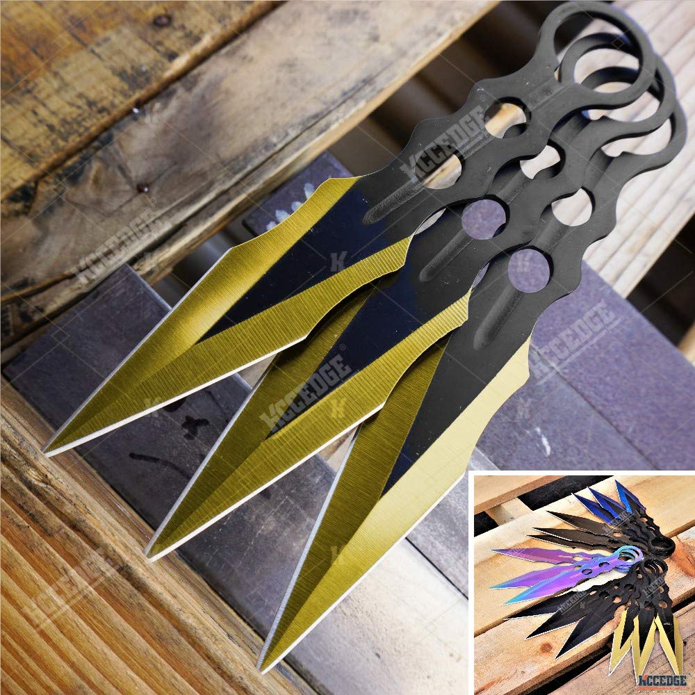 KCCEDGE BEST CUTLERY SOURCE Tactical Knife Survival Knife Hunting Knife Throwing Knives Set Fixed Blade Knife Razor Sharp Edge Camping Accessories Camping Gear Survival Kit Survival Gear 74663 (Gold)