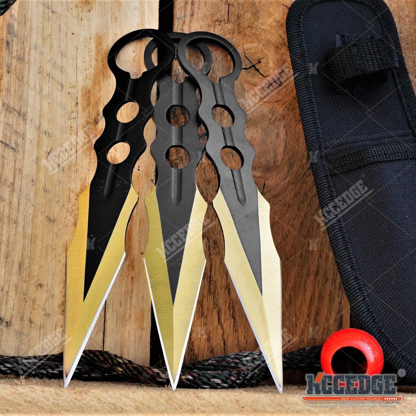 KCCEDGE BEST CUTLERY SOURCE Tactical Knife Survival Knife Hunting Knife Throwing Knives Set Fixed Blade Knife Razor Sharp Edge Camping Accessories Camping Gear Survival Kit Survival Gear 74663 (Gold)