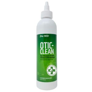 pet md otic clean dog ear cleaner for cats and dogs - effective against infections caused by infections, itching and controls ear odor - 8 oz (cucumber melon)