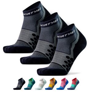 thirty48 performance compression low cut running socks for men and women | more compression where needed ([3 pair] black/gray, large - women 9-10.5 // men 10-11.5)