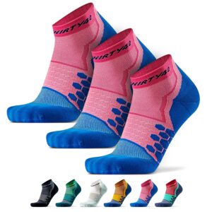 thirty48 performance compression low cut running socks for men and women | more compression where needed ([3 pair] pink/blue, small - women 5-6.5 // men 6-7.5)