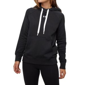 under armour womens rival fleece pull-over hoodie , black (001)/white , medium